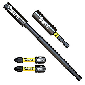 4 Piece SabreCut SCRK1 Magnetic 2 23/64" and 5 63/64" Professional Impact Bit Holders with 2 x 1 7/64" PZ2 Screwdriver Impact Bits Compatible with Dewalt, Milwaukee, Makita, Bosch and Others