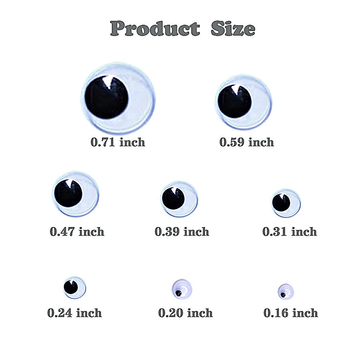 Vivixin 730pcs Self Adhesive Wiggle Googly Eyes, Black Plastic Googly Eye for Crafts, Wobbly Googly Eyes, Large and Small Assorted Sizes Sticker Eyes for DIY