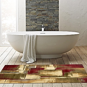 GUBIYU Bohemian Rug Runner Rockwood Modern Geometric Patchwork Polypropylene Indoor Area Rug with Rubber Backing for Living Room Bedroom Abstract Rug in Black Blue Brown Burgundy Gray Olive 23.6x59 In