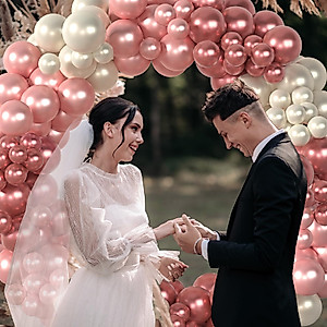 Pearl White Pink Double Stuffed Balloons Garland White Sand Rose Gold Balloon Arch Kit Different Sizes for Baby Shower Birthday Wedding Party Decorations