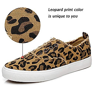 Women's Slip on Sneakers Walking Shoes Casual Girls Canvas Fashion Sneakers（Leopard,US7）