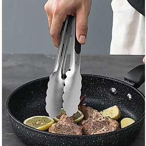 Hotec Stainless Steel Kitchen Tongs Set of 2 - 9" and 12", Locking Metal Food Tongs Non-Slip Grip