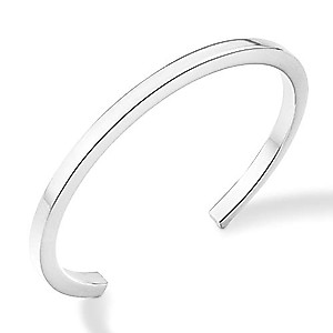Miabella 925 Sterling Silver or 18Kt Yellow Gold Over Silver Italian 4mm Squared Cuff Polished Bangle Bracelet for Women Men Bracelet Made in Italy (sterling silver, 8 Inch)