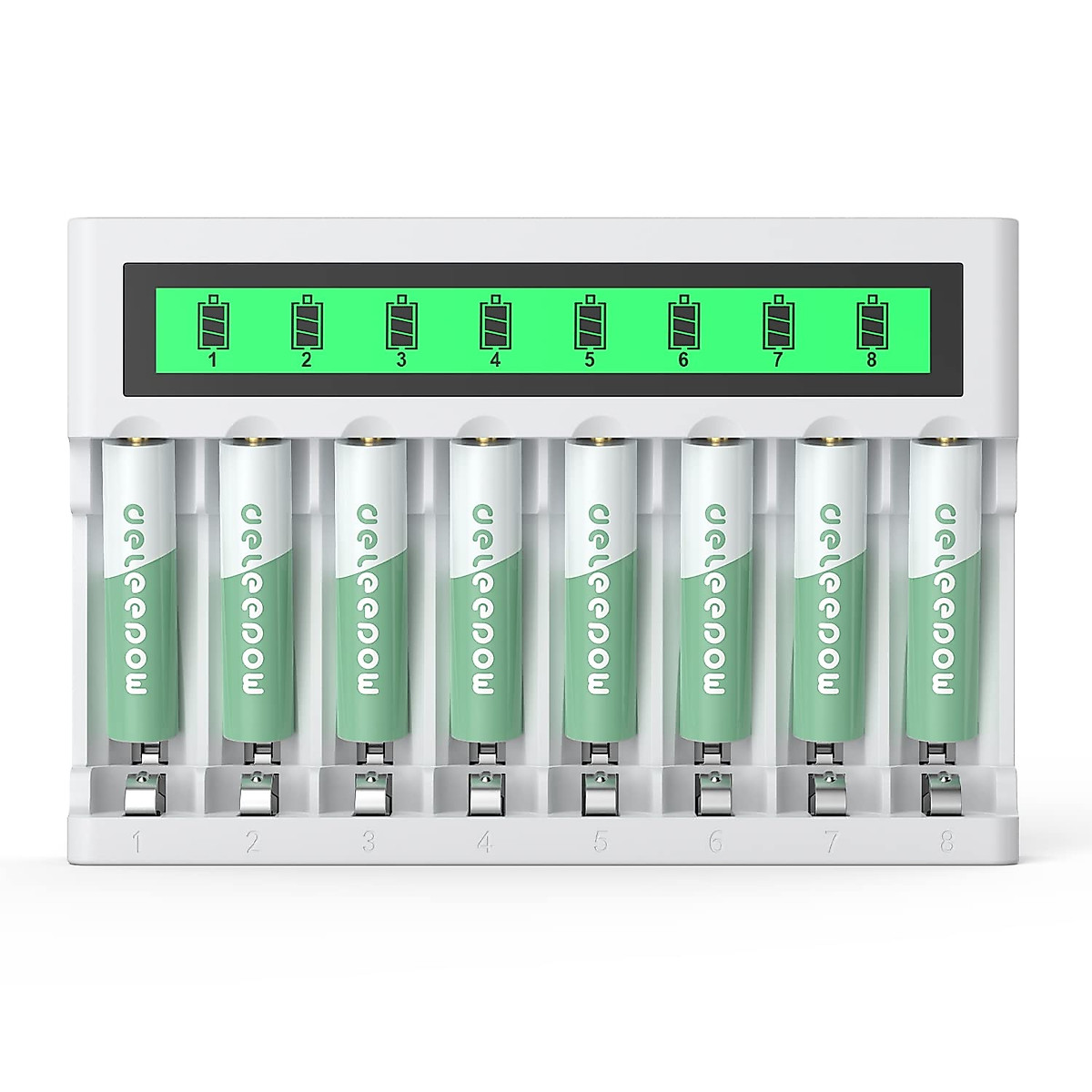 Deleepow 1100mAh Ni-MH AAA Rechargeable Batteries High Capacity 8 Pack AAA Batteries and 8-Bay AA AAA Individual Rechargeable Battery Charger