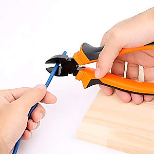 BOENFU Wire Cutters Electrical Heavy Duty CRV Steel, Comfort Grip Diagonal Cutting Pliers for Crafting, Floral Wire, Chicken Wire, Artificial Flowers, Orange, 7.5 Inches