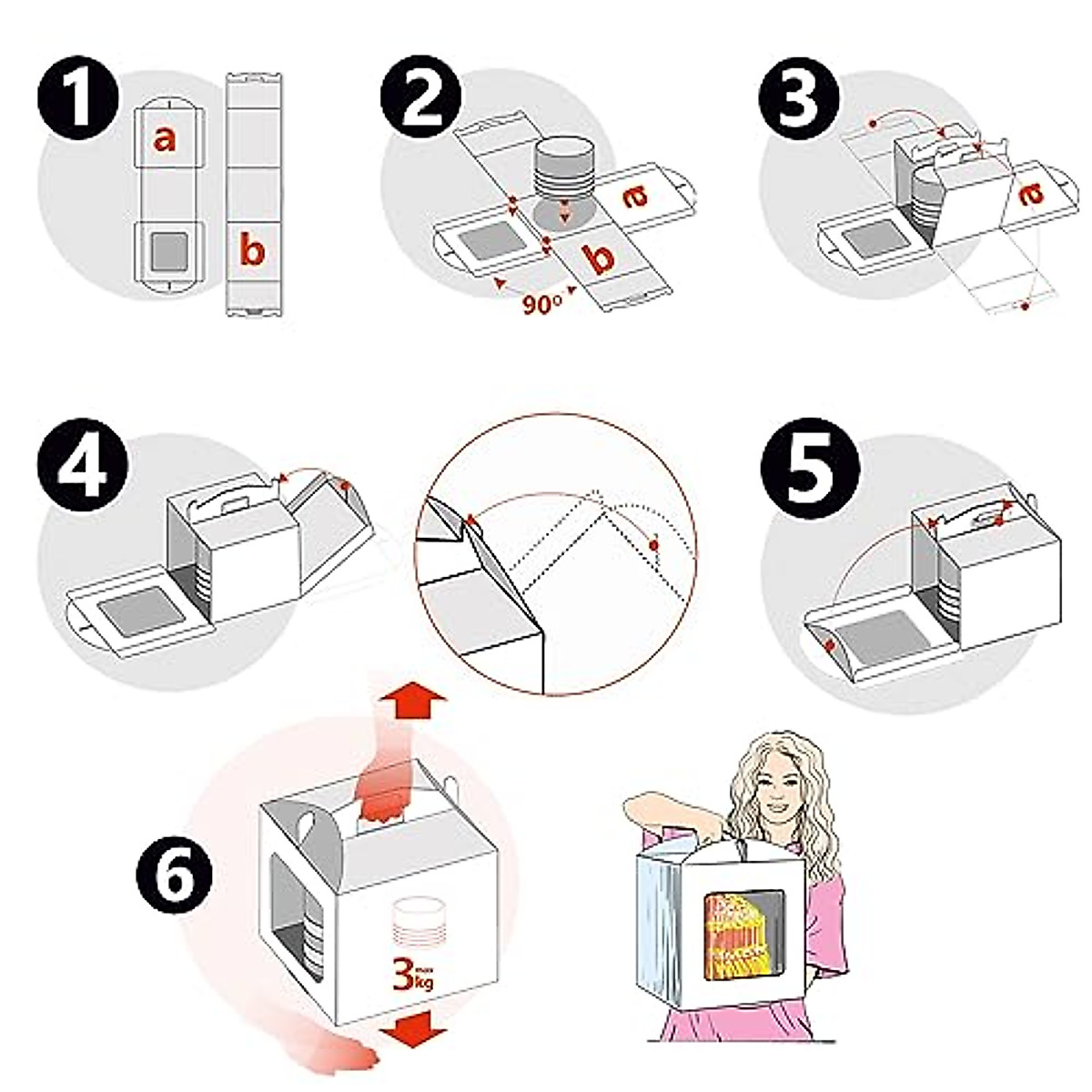 Box For Cake 10-Pack 8x8x8 inch White Cake Boxes with Window, European-Grade Sturdy Cardboard, Large Cake Carriers with Handle for Tiered Cakes, 10 PCS (White)
