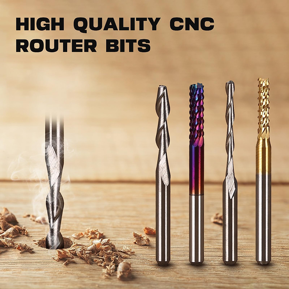 40pcs End Mills CNC Router Bits, 1/8 inch(3.175mm) Shank CNC Milling Carving Bit Set Including 2-Flute Flat & Ball Nose Spiral Bits, Nano Blue Coat & Titanium Coat End Mill, Suitable for ER 11 Collet