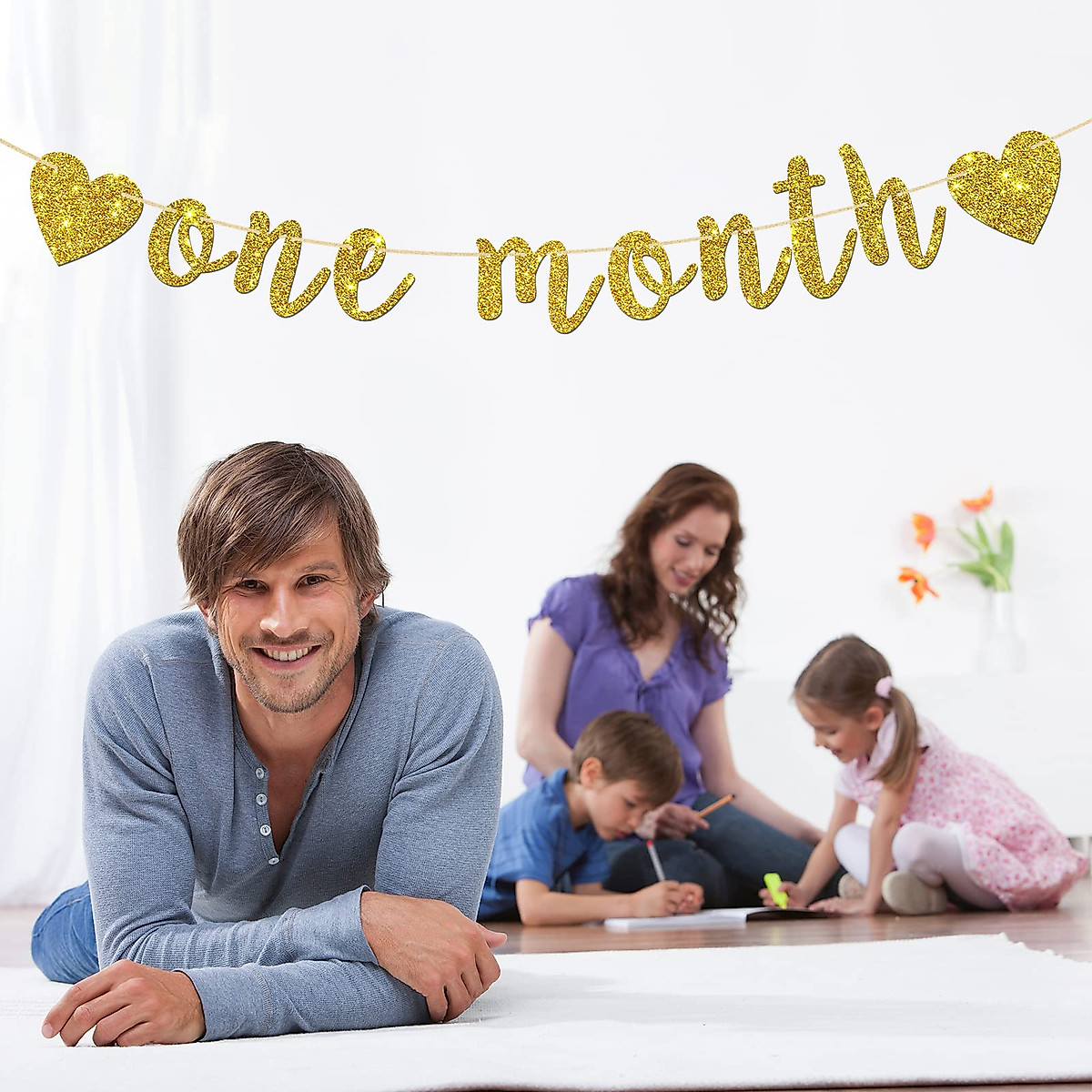 INNORU One Month Banner, Baby Shower Party Decorations, Newborn Sign Banner, New Baby - Gender Reveal - Happy 30 Days Party Decorations, Gold Glitter