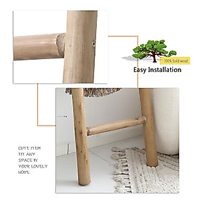 FUIN 57in Wood Blanket Ladder Living Room Decorative Wall Leaning Farmhouse Quilt Display Holder Rustic Wooden Towel Rack for Bathroom, Brown