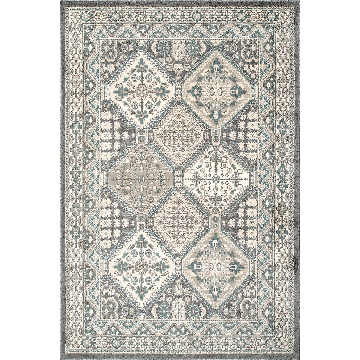 nuLOOM 9x12 Becca Traditional Tiled Area Rug, Charcoal, Faded Transitional Design, Stain Resistant, For Bedroom, Dining Room, Living Room, Hallway, Office, Kitchen, Entryway