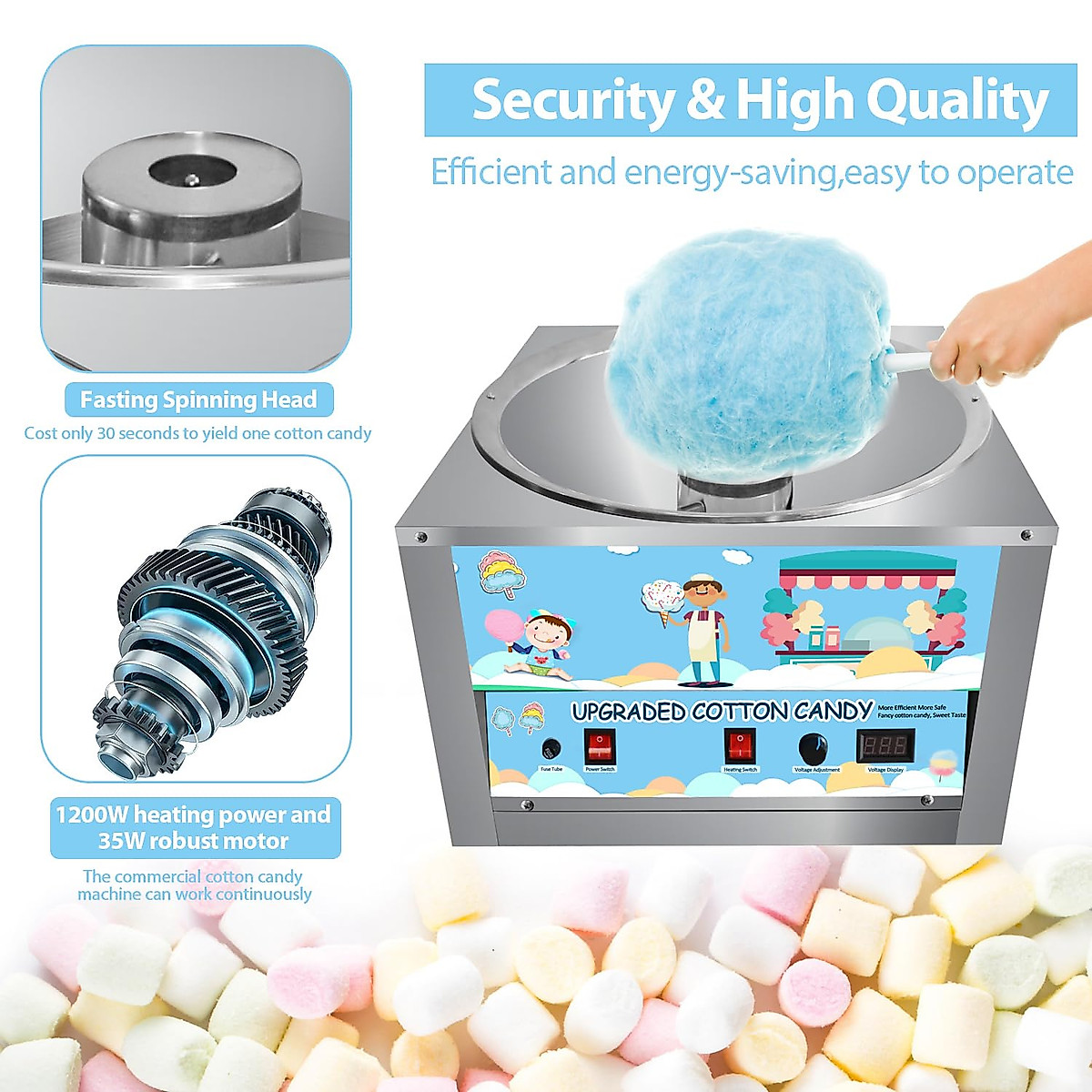 ExGizmo Commercial Cotton Candy Machine,1200W Electric Cotton Candy Machine,Stainless Steel Sweet Sugar Candy Floss Maker for Family Party or Carnivals Festivals