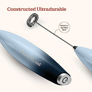 Powerful Handheld Milk Frother, Mini Milk Foamer, Battery Operated (Not included) Stainless Steel Drink Mixer & Frother Stand for Coffee, Lattes, Cappuccino, Frappe, Matcha, Hot Chocolate. (Dark Sky)