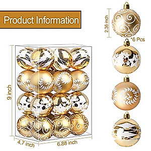 Gold Christmas Tree Ornaments Decorations: Golden Xmas Ornaments Shatterproof Decor- 2.36inches | 60mm Small Christmas Baubles Set Plastic