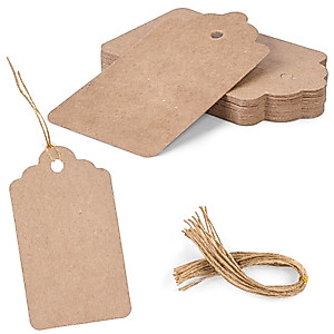 Koogel 20PCS Kraft Gift Tags with String, 2.8 x 1.6 Inch Gift Tags Price Tags Hanging Tags for Gift Bags DIY Crafts Birthday Wedding Party Favors