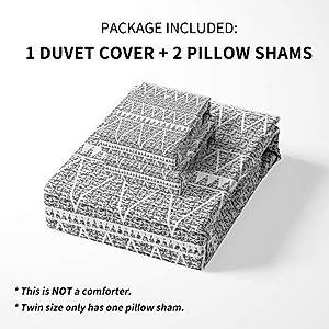 HYPREST Bohemian Queen Duvet Cover Set Lightweight Soft Grey Triangle 3PC Comforter Cover Set Hotel Quality Bedding Set - Oeko-TEX Certificated