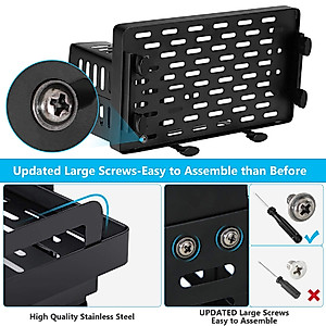 1Easylife UPGRADED Sink Caddy Sink Sponge Holder Brush Soap Dishcloth Holder with Drain Pan Stainless Steel Caddy Organizer for Kitchen, Freestanding or Wall-Mounted (Black)