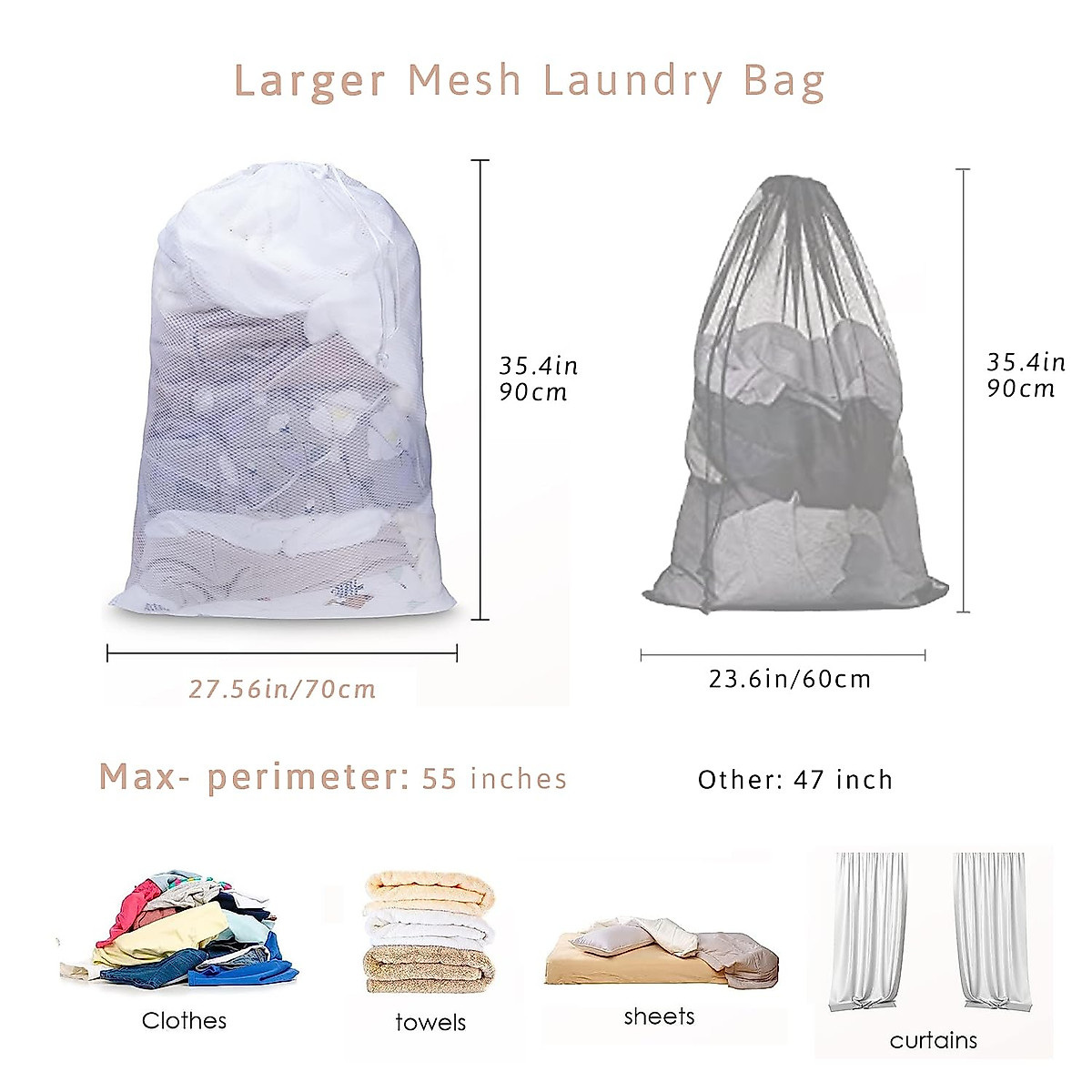 Meowoo Large Mesh Laundry Bag, 27×36inch Heavy Duty Mesh Laundry Bags Drawstring Lockable, Laundry Hamper Liner, Machine Washable, for Travel,Storage, Sports Factories, Dorms, White 1pcs