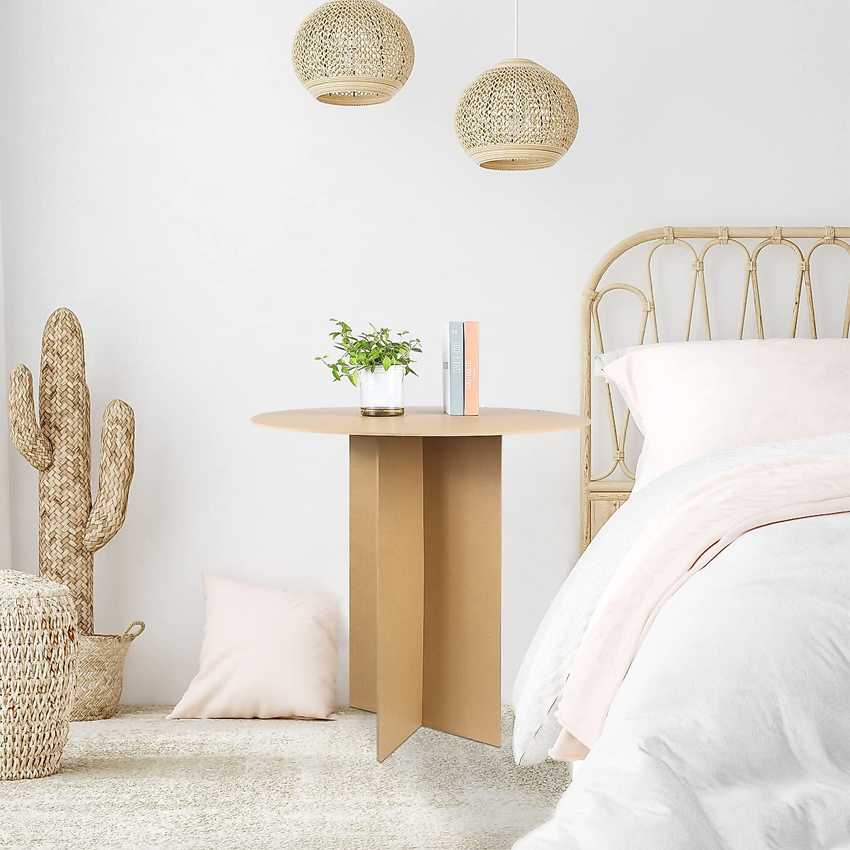 Sintuff Round Wood Display Table 30 Wooden Nightstand Coffee End Table Circle Corner Table for Living Room Small Space Bedside Easy Assembly Modern Home Decor, 2 Part Interlocking Finger Groove Base