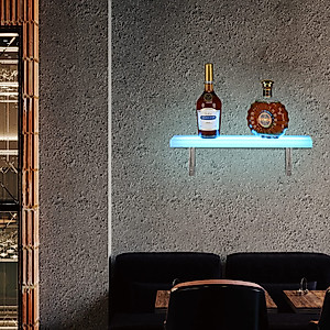 ROVSUN 1 Step 20 Inch Wall Mounted LED Lighted Liquor Bottle Display Shelf Bar Shelf with Remote Control, Illuminated Liquor Shelves LED Bar Shelves for Commercial Home Man Cave Bar Accessories