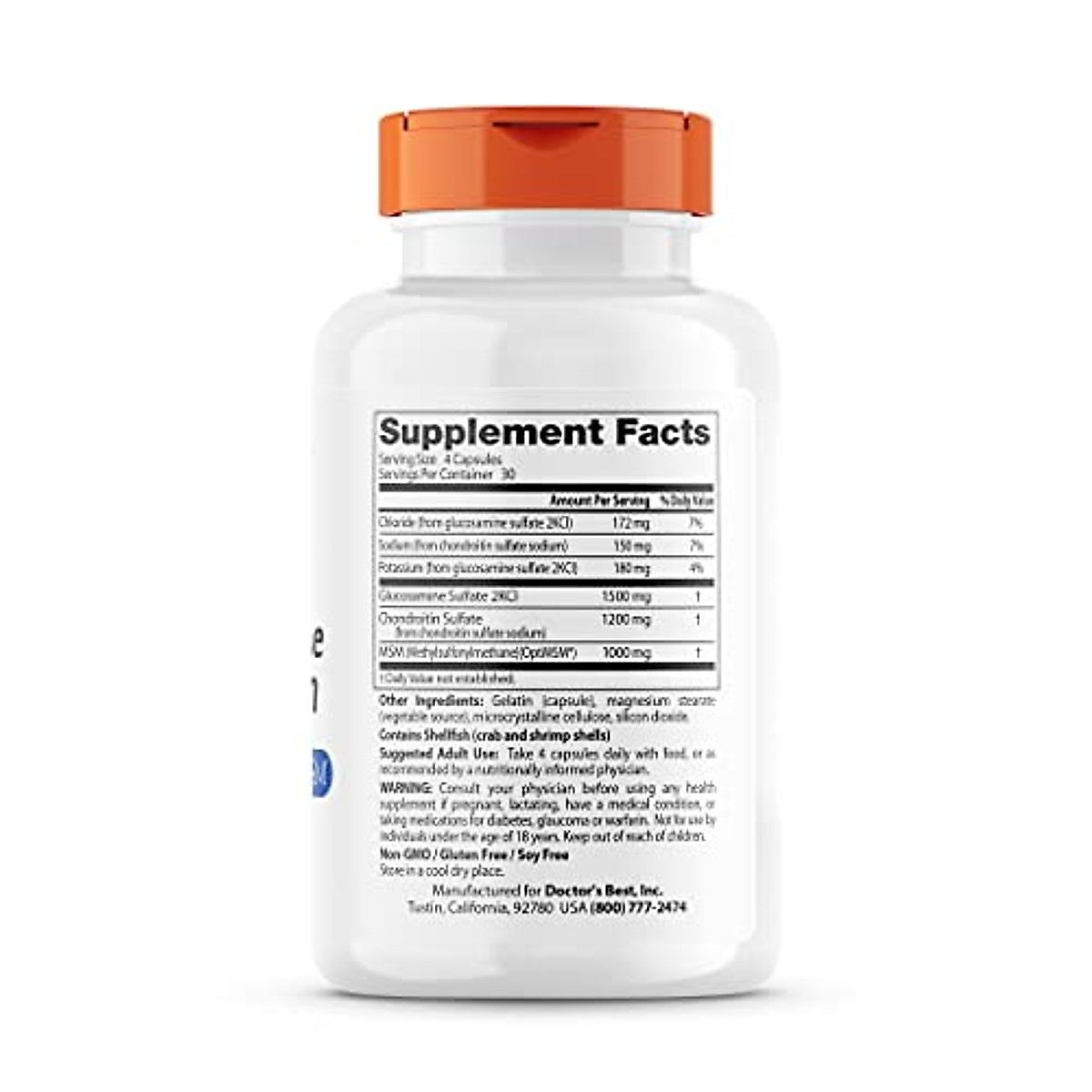 Doctor's Best Glucosamine Chondroitin Msm with OptiMSM Capsules, Supports Healthy Joint Structure, Function & Comfort, Non-GMO, Gluten Free, Soy Free, 120 Count (Pack of 1)