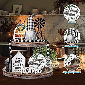 Qvutkve Tiered Tray Decor 16 Pcs, Farmhouse Decor Set, Stereoscopic Exquisite Relief Design Sign Rustic Table Ornaments for Kitchen Table Decoration, Gift