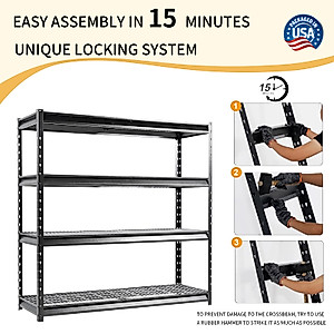 Shuntong The Atlas 72" W Heavy Duty Garage Shelving Load 8000 Lbs, 4 Tier Metal Storage Shelves, Adjustable Industrial Steel Rack for Warehouse Basement Shop, 72" W x 24" D x 72" H, Black
