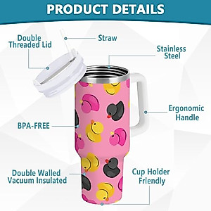MCHIVER Colorful Ducks 30 oz Tumbler with Handle and Straw Stainless Steel Vacuum Water Bottle Leak-proof Travel Coffee Mug Thermos Water Bottle for Water Iced Tea Coffee