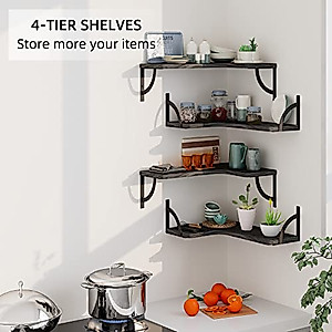 MOLYHOM Wood Floating Corner Shelves, Wall Shelves for Bedroom, 4 Sets of Wall Mounted Shelf