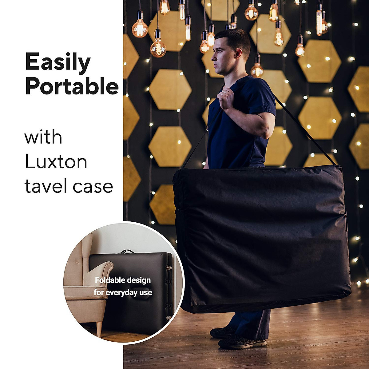 Luxton Home Memory Foam Massage Table Portable Foldable Massage Bed Adjustable Height, 72 inches Long, 27 Inches Wide, Home Salon Spa Bed with Carrying Case, Easy Set Up