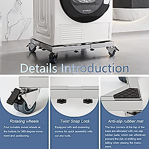 CHINCHILLA Heavy Duty All Stainless Steel Mobile Fridge Stand Base, Washing Machine Stand with Wheels, Adjustable Furniture Dolly for Washer, Refrigerator and Dryer