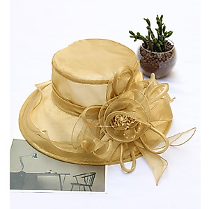 RZTA Women's Kentucky Derby Church Dress Hat Wide Brim Leaf Flower Bridal Shower Hat B Beige