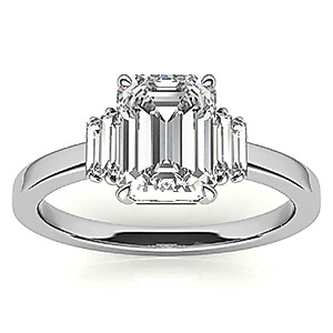 10K Solid White Gold Handmade Engagement Ring, 3 CT Emerald Cut Moissanite Diamond Solitaire Wedding/Bridal Ring for Women/Her, Minimalist Ring Anniversary Ring Gifts (6.5)