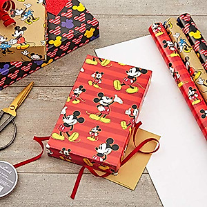 Hallmark Disney Mickey Mouse Wrapping Paper with Cut Lines on Reverse (3-Pack: 60 sq. ft. ttl) for Birthdays, Christmas, Hanukkah, Baby Showers and More