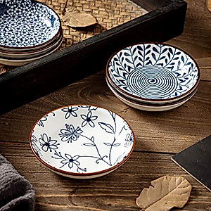 Japanese Style Ceramic Dipping Bowls,4 Inch Side Dishes Sauce Dishes for Sushi,Sauce,Snack and Soy,3 Oz Blue and White Pinch Bowls for Kitchen Prep - Set of 6(4 inch)