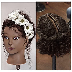 Rruaneal Afro Hair Mannequin Head With 100% Human Hair Curly Cosmetology Doll Head Stand for Display Hairdresser Practice Braiding Styling Training head mannequin（2# Black 10Inch）