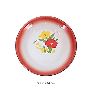 Vintage Plates Round Enamel Tableware Dinner Plate: Vintage Enamelware Serving Platter Trays with Blue Trim Rice Pasta Bowls Nesting Basin for Picnic BBQ Butter 14cm Random Pattern Camping Plates