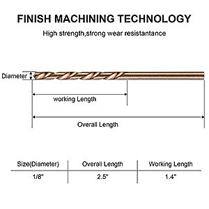 30 Pieces Cobalt Drill Bit Set M35 High Speed Steel Twist Drill Bit Set for Hardened Metal Stainless Steel Cast Iron Woodwork Plastic (1/8 Inch)