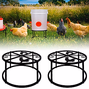 2Pcs Metal Stand for Chicken Feeder Waterer Heavy Duty Chicken Water Feeder Stand Holder with 4 Legs Rustproof Iron Chicken Waterer Buckets Stand Round Support Rack for Coop Poultry Indoor Outdoor