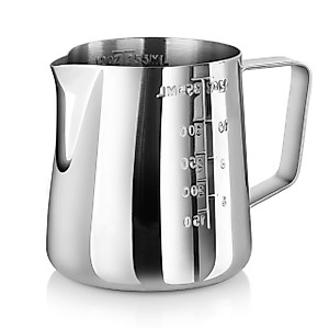 New Star Foodservice 28829 Commercial Grade Stainless Steel 18/8 12 oz Frothing Pitcher and Die Cast Aluminum Tamper Combo Set, Silver