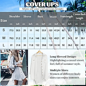 Chalier Women's Loose Long Sleeve Cover Ups Button Down Sleep Shirt Beach Up SwimSuit Dress, White, Small