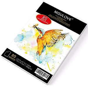 MISULOVE 6.1X8.7" Watercolor Paper Pad, Cold-Pressed, Acid-Free, Ideal for Watercolor Painting and Wet Media, Textured Paper Great and Sketchbook, Art Paper for Kid, 20 White Sheets (140lb/300gsm)