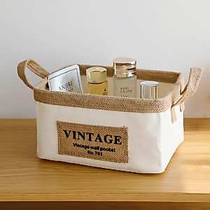 LUFOFOX 3-Pack Storage Baskets for Organizing,Jute Woven Handles Baskets Decorative Small Baskets,Fabric Baskets for Shelf Closet,White,10.6"*8.7"*6.3" (Small)