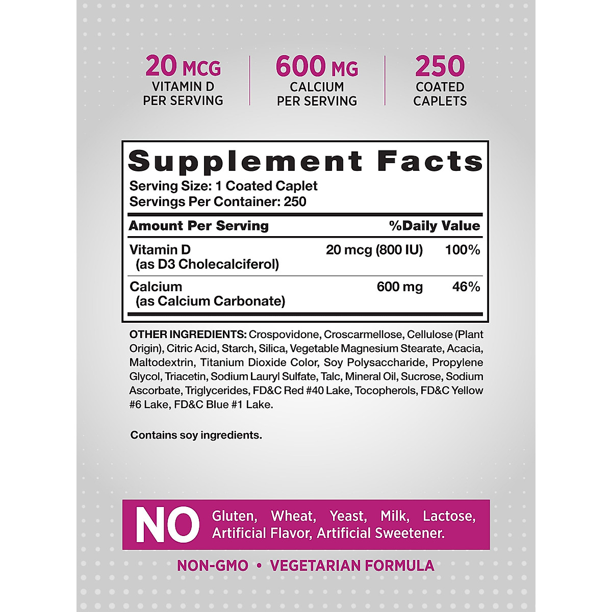 Nature's Truth Calcium 600mg with Vitamin D3 | 250 Tablets | Calcium Carbonate Supplement | Vegetarian, Non-GMO & Gluten Free