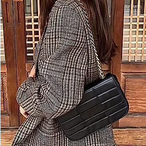ZWPO Women's Leather Designer Crossbody Bags and Purses,Female Chain Messenger Clutch Bag Adjustable Quilted Handbags 04Square Black