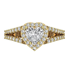Clara Pucci 1.49 ct Heart Cut Genuine Lab Grown Diamond SI1-SI2 J-K 14K Yellow Gold Halo Bridal Wedding Engagement Designer Ring size 10