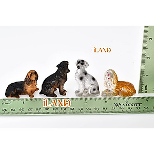 iland Dollhouse Pet of Mini Dog, 4pcs Realistic Miniature Figures, Hand Painted Tiny Dogs incl Cocker Spaniel, Dalmatian, Basset Hound & German Hunt Terrier on 1:12 Scale, Dog Cake Toppers