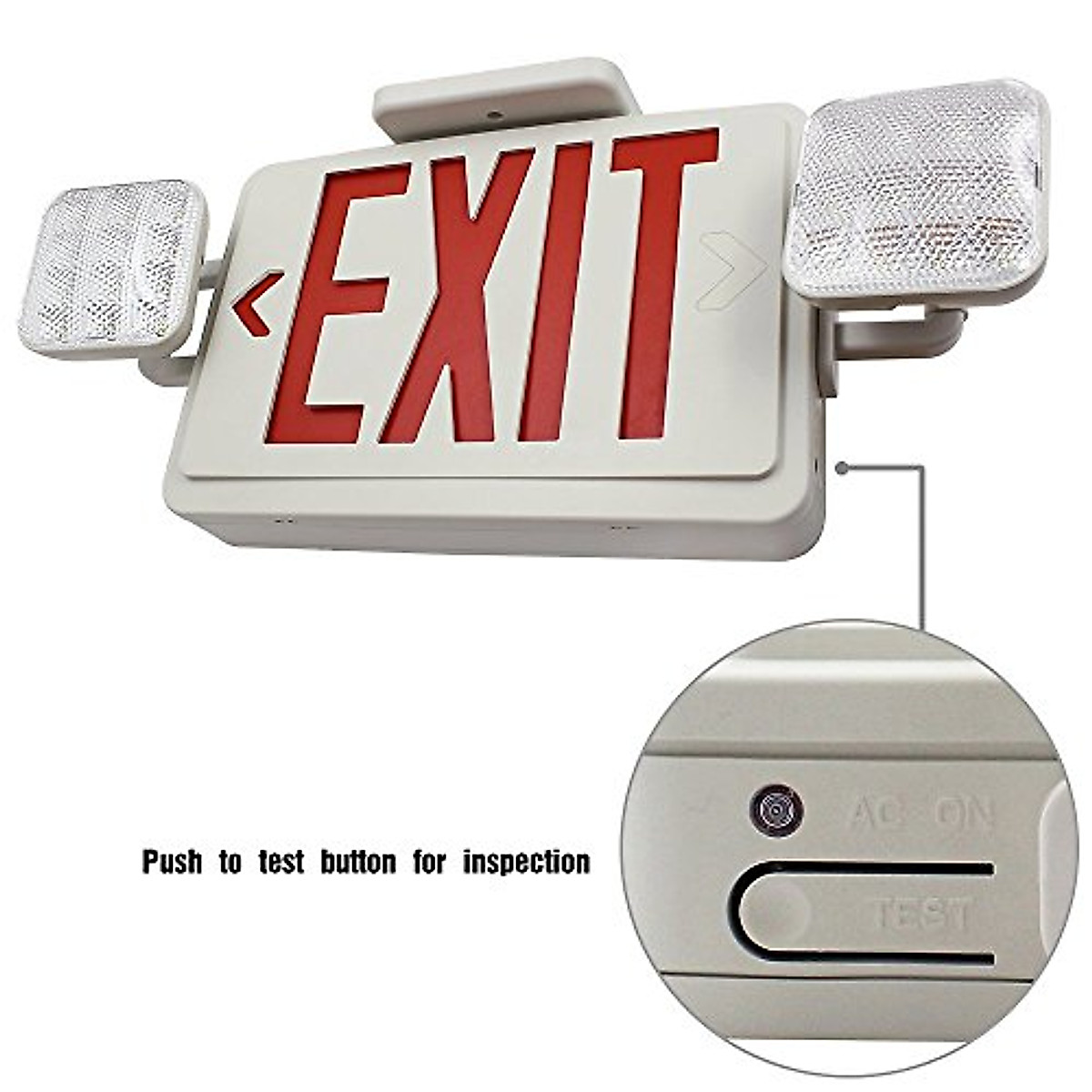 LED Exit Sign with Emergency Lights, LED Combo Emergency Light, UL Listed, Double Face, 2 Adjustable Heads, AC 120V/ 277V, Hardwired Red Emergency Exit Lights with Battery Backup