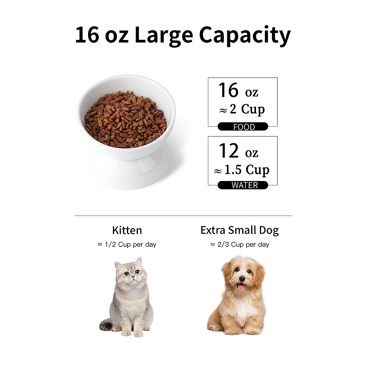 ABRUTY Cat Water Bowl, 16 OZ Ceramic Elevated Cat Dish, 15° Tilted and Raised Pet Food Bowl, Anti Vomiting Protect Pets' Spines and Whisker Fatigue