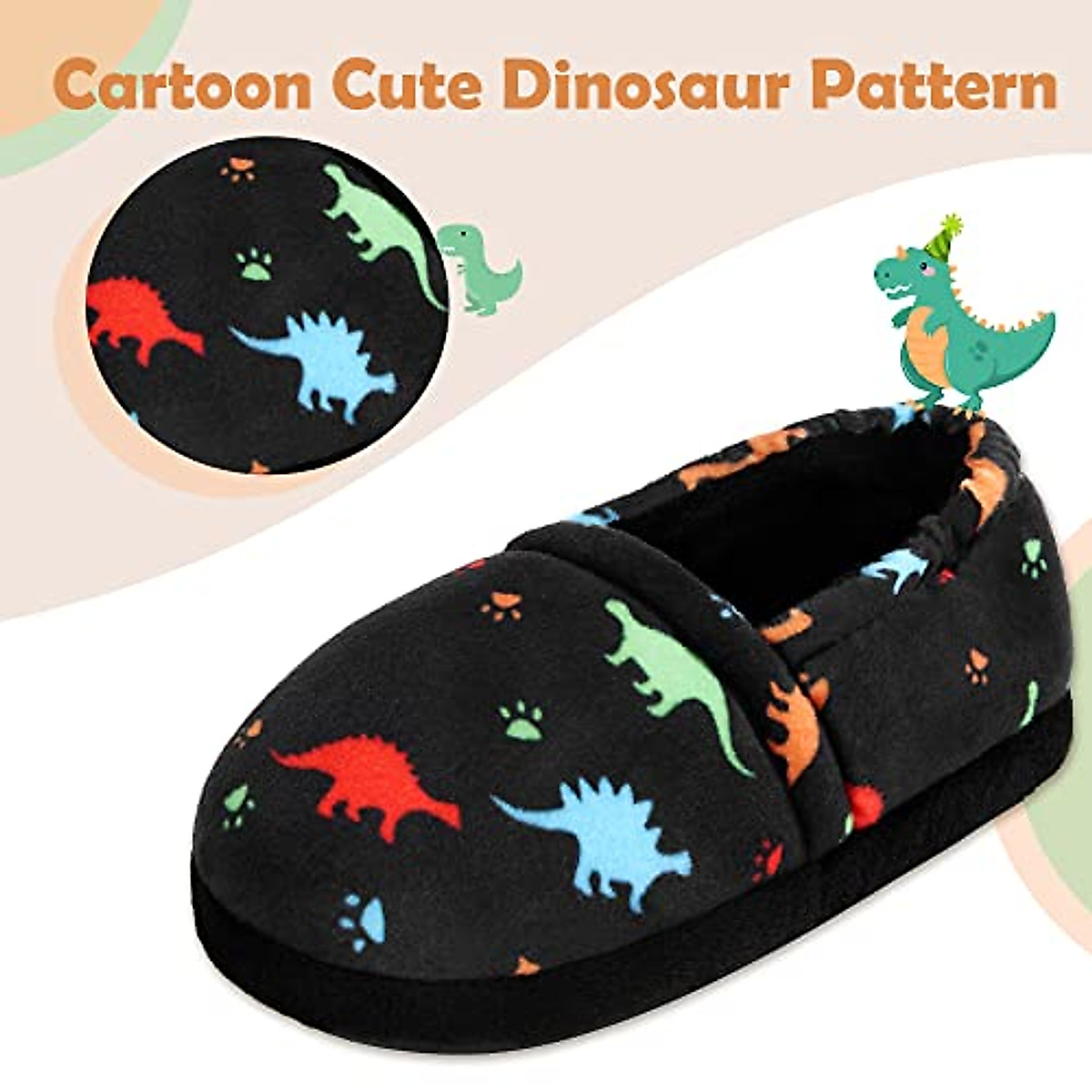 festooning Slippers for Boys Little Big Kid House Shoes Warm Cotton Memory Foam Toddler Boys Slippers with Indoor Outdoor Rubber Sole Black 7-8 M US