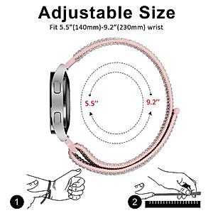 Vanjua Nylon Bands for Samsung Galaxy Watch 6 - 40mm, 44mm, 43mm, 47mm - Soft Nylon Sport Replacement Strap - Women & Men (Pink Sand)